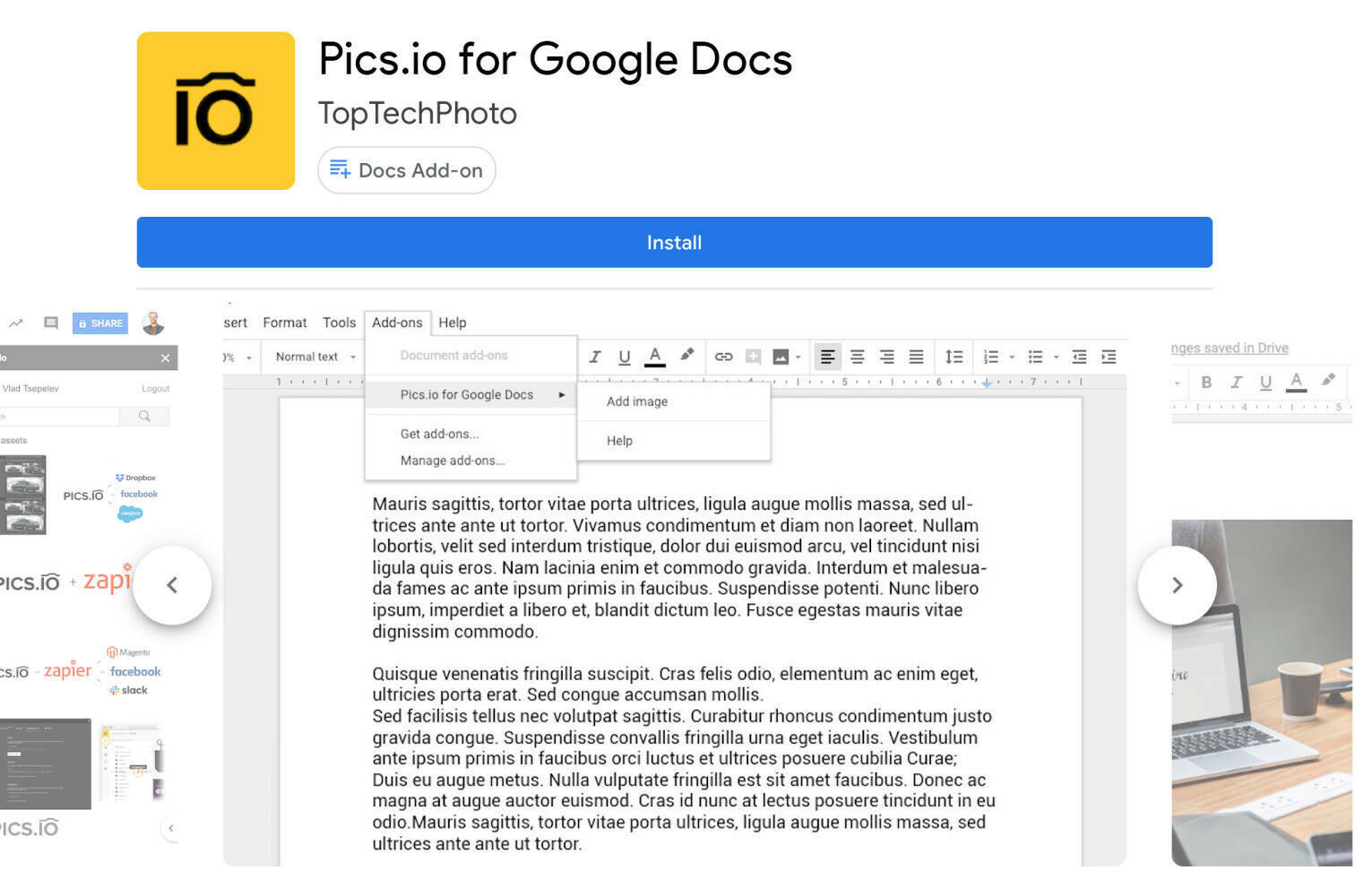 Add images to Google Docs from your library with Pics.io DAM add-on