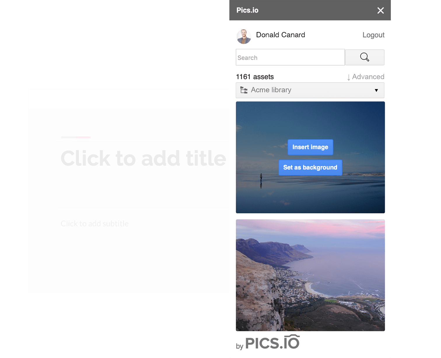 Add images to Google Slides from your library with Pics.io DAM add-on
